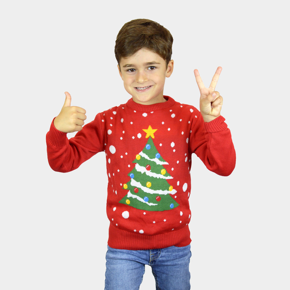 Suéter de Navidad para Niña y Niño Rojo Árbol de Navidad – Suéter Navideño